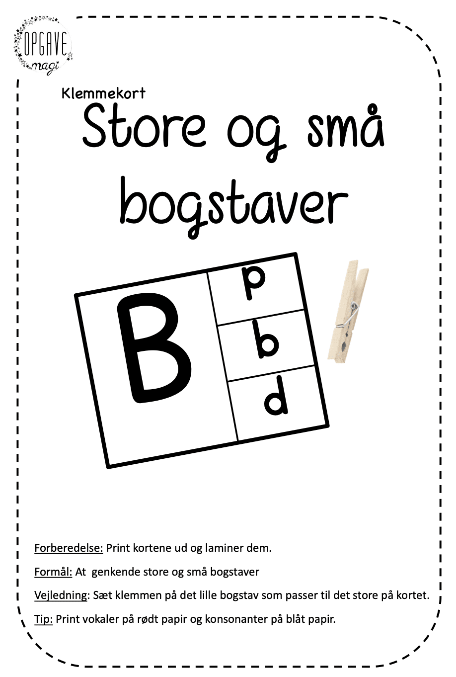 Klemmekort - Små og store bogstaver - Opgavemagi